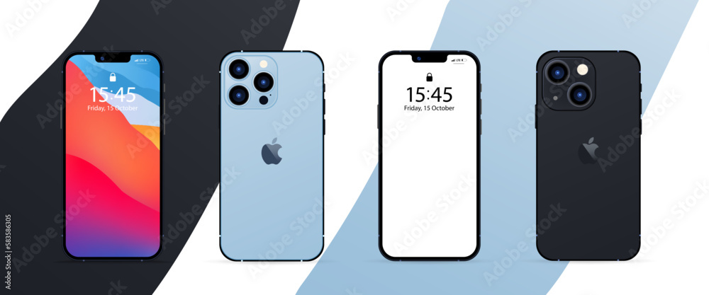 iPhone 13 regular and pro version. Sierra Blue. Back and side view ...