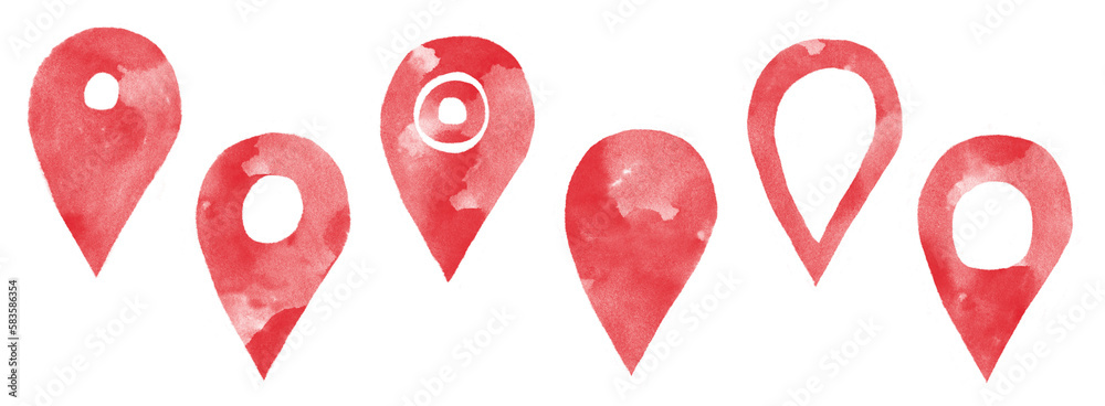 Watercolour style illustration vector red ink colour location pin icon ...