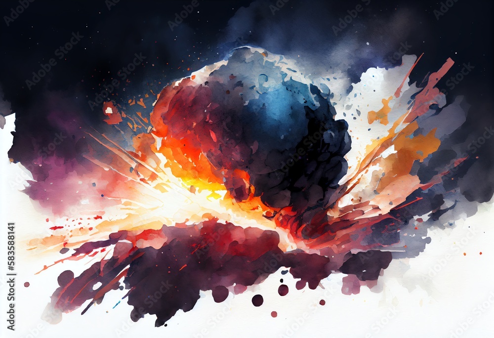 Watercolor Illustration of a Asteroid Impact, End Of World, Judgment ...