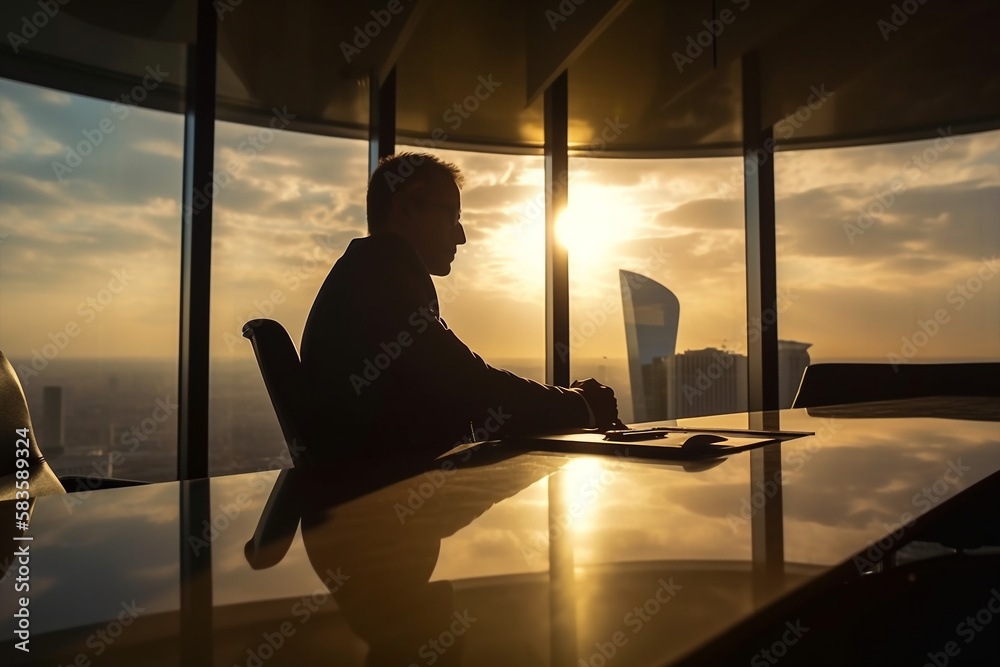 Generative ai business meeting in modern building with big windows in ...