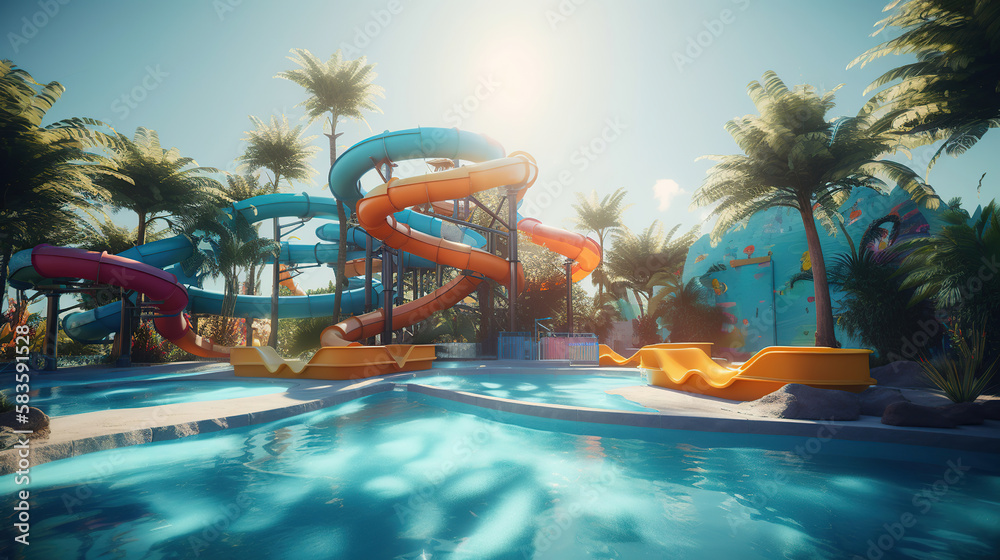 photorealistic waterpark with clean sharp shapes. Generative Ai Stock ...