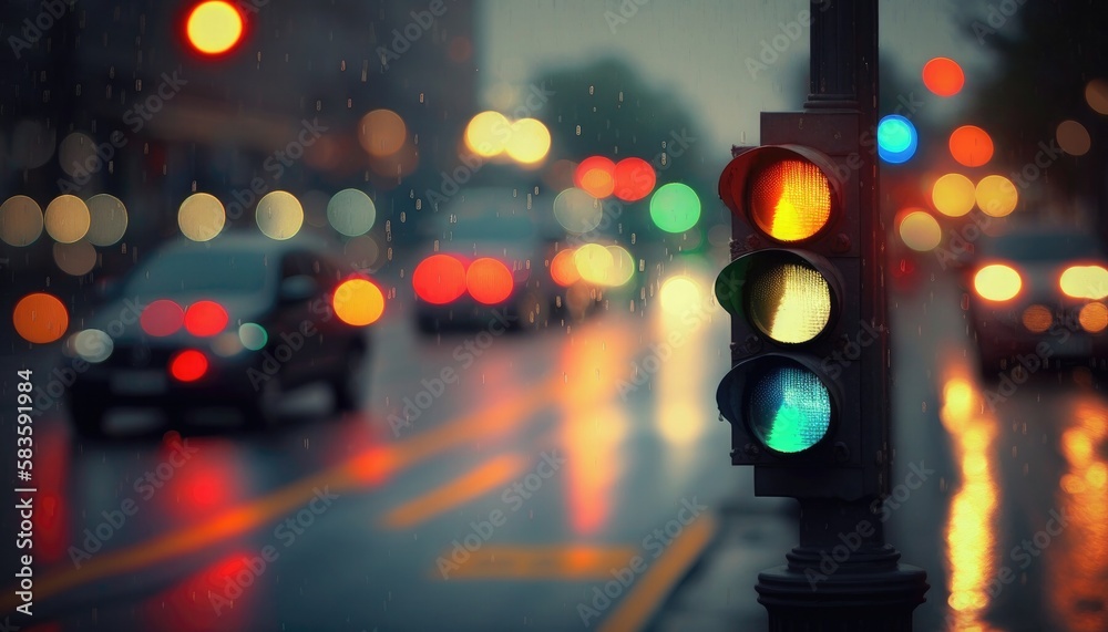 Traffic Lights Blur Through Rainy Streets Desktop Wallpaper. Generative ...