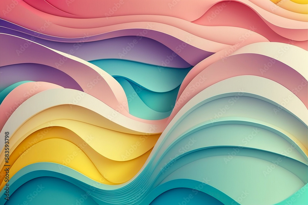 Pastel colors waves shape paper background. Generative AI Stock ...