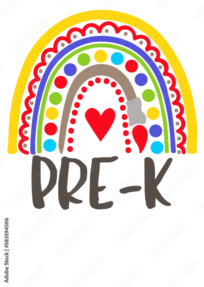 Pre-k. Pre kindergarten. Rainbow Heart color clipart. Isolated on ...