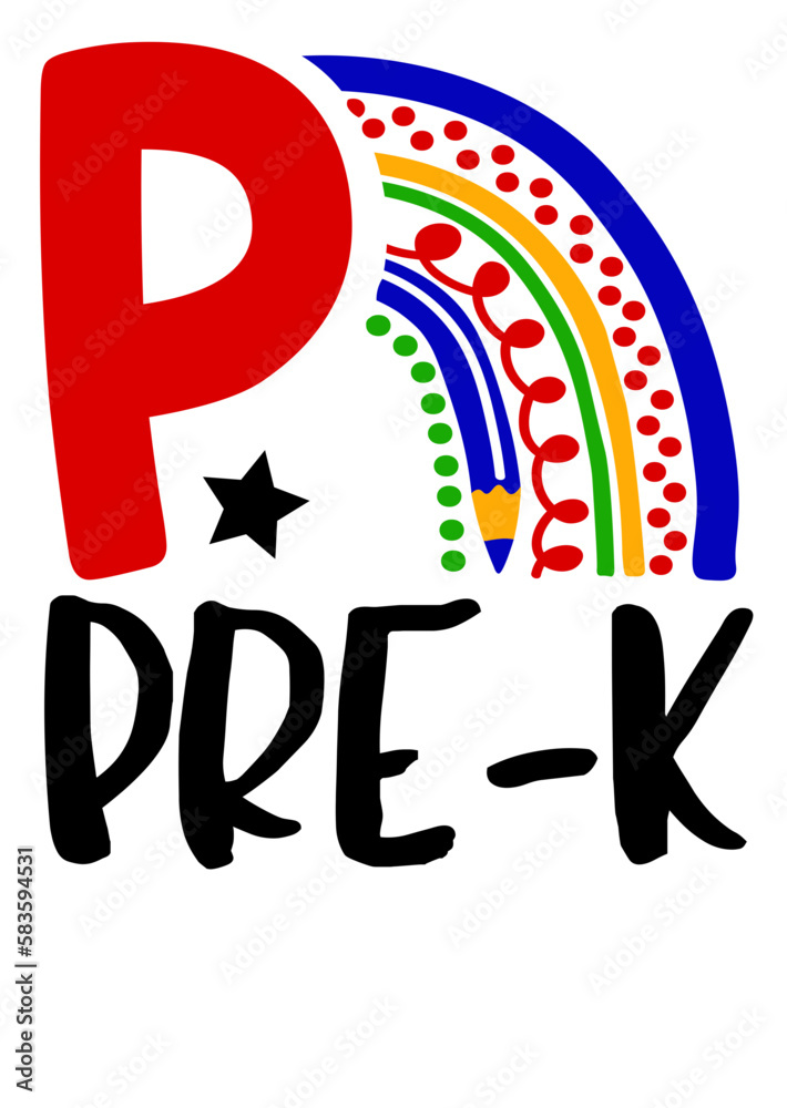 Pre-k. Pre kindergarten. Rainbow color clipart. Isolated on transparent ...