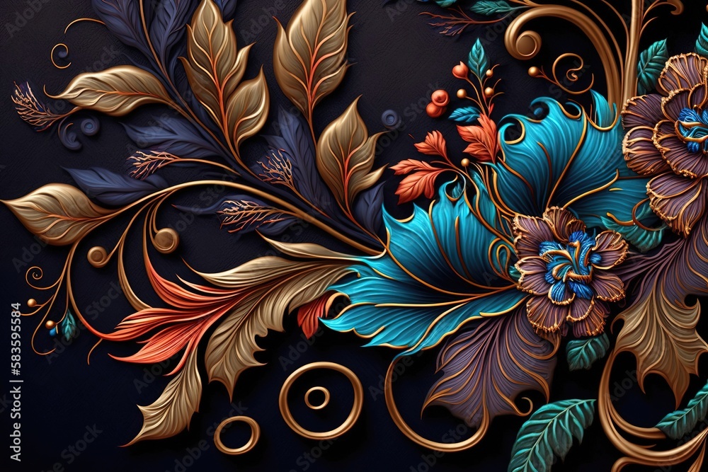 An array of abstract flowers in different colors contrast vividly ...