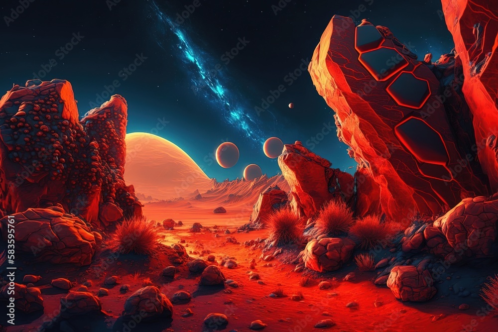 The ground of a desert-like planet is composed of sandy terrain, while ...