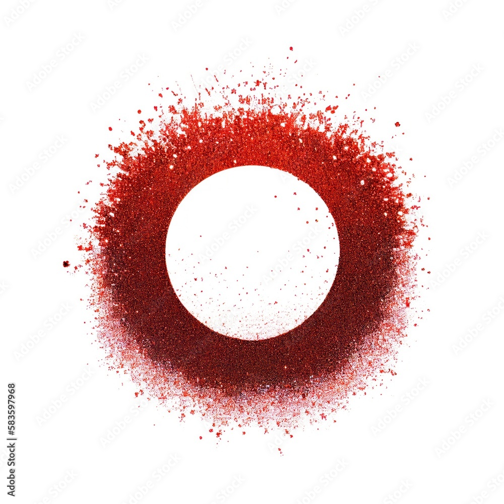 Red glitter swirling particles on circle frame isolated on white ...