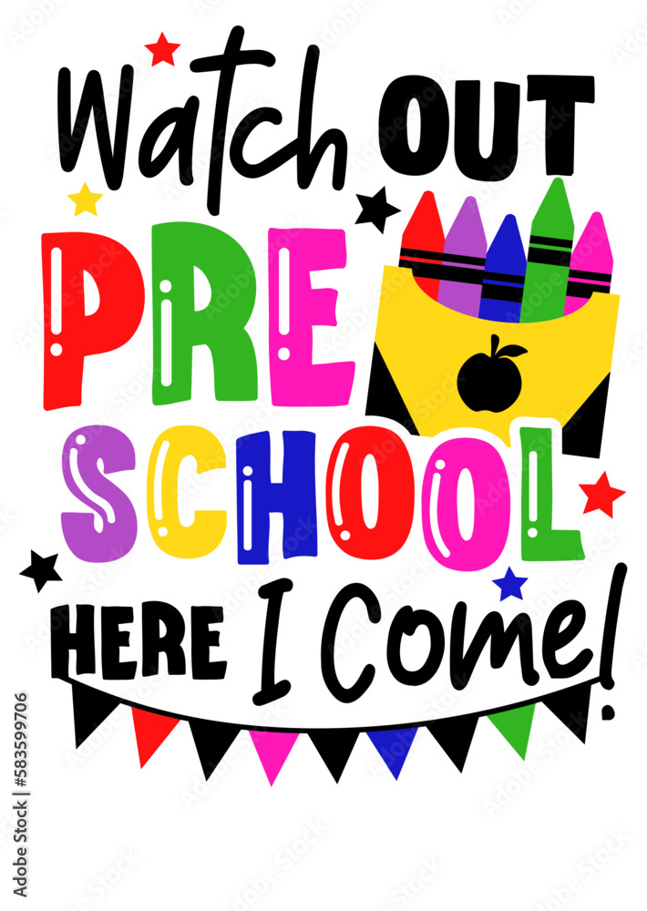 Watch out preschool here I come! Crayons art. Isolated on transparent ...