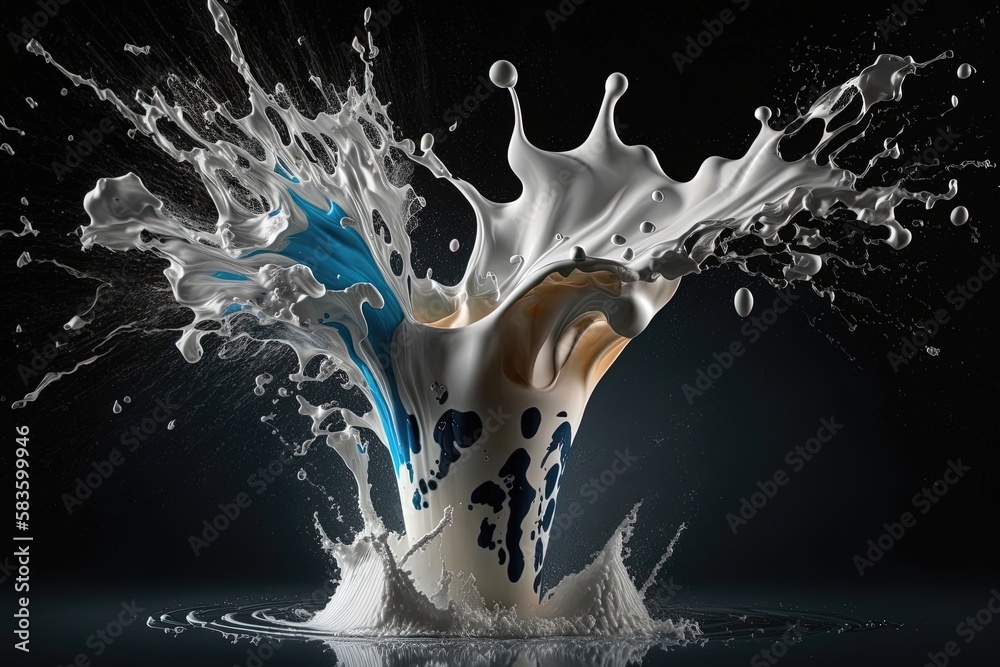 A splash or splash-like effect of milk. The milk may be shown in midair ...