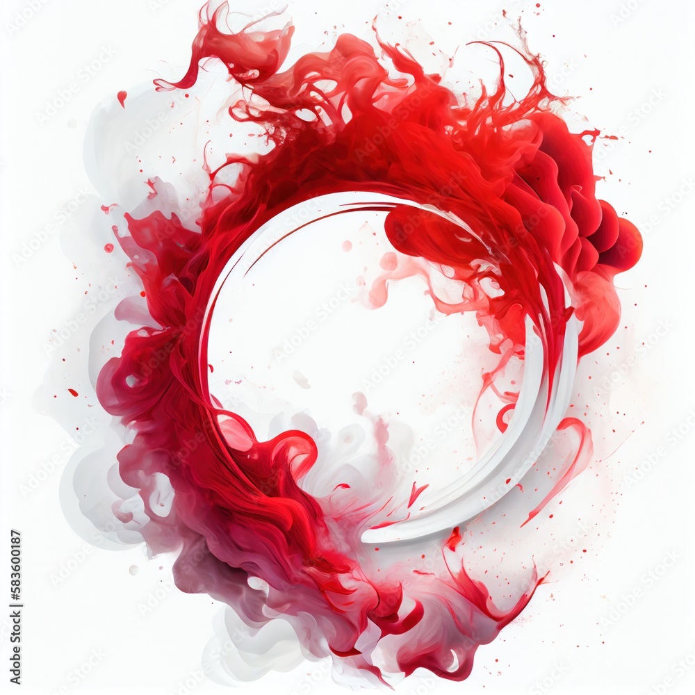 Red swirling smoke circle frame isolated on white background. Red color ...