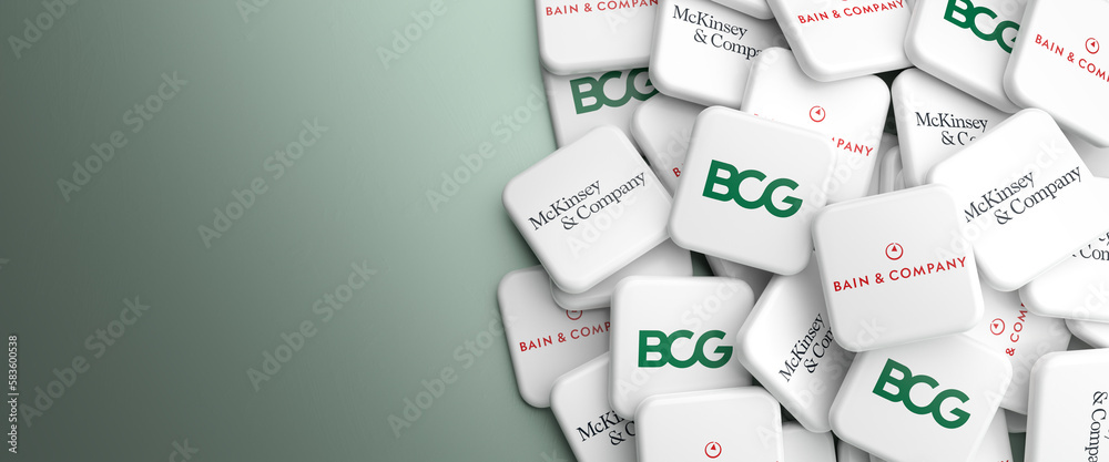Logos of the Big Three management consulting companies Bain & Company ...