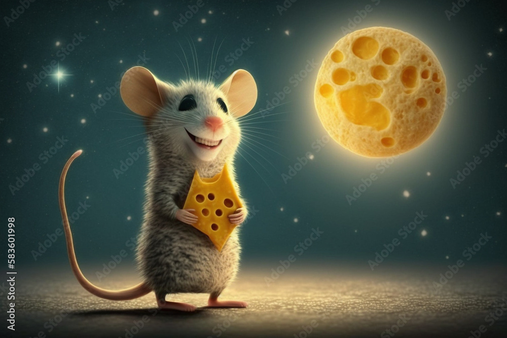 Cute rat or mouse enjoying his big piece of cheese at night with the ...