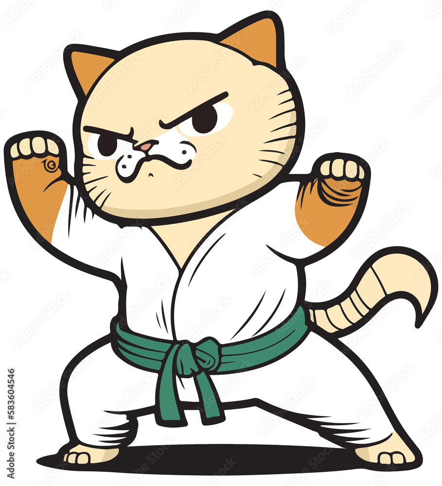 Cute Kawaii Cat Strikes a Martial Arts Pose in a Playful and Adorable ...
