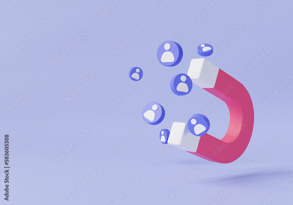 Magnet attracting people. Digital social marketing, Customer attraction ...