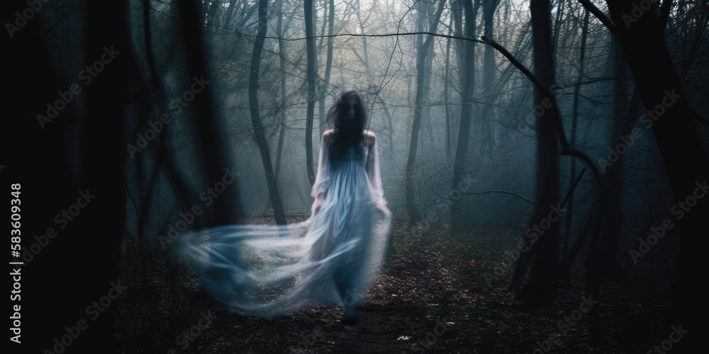Ghostly Silhouette Of A Faceless Female Ghost Entity Paranormal Haunting Woodlands Apparition