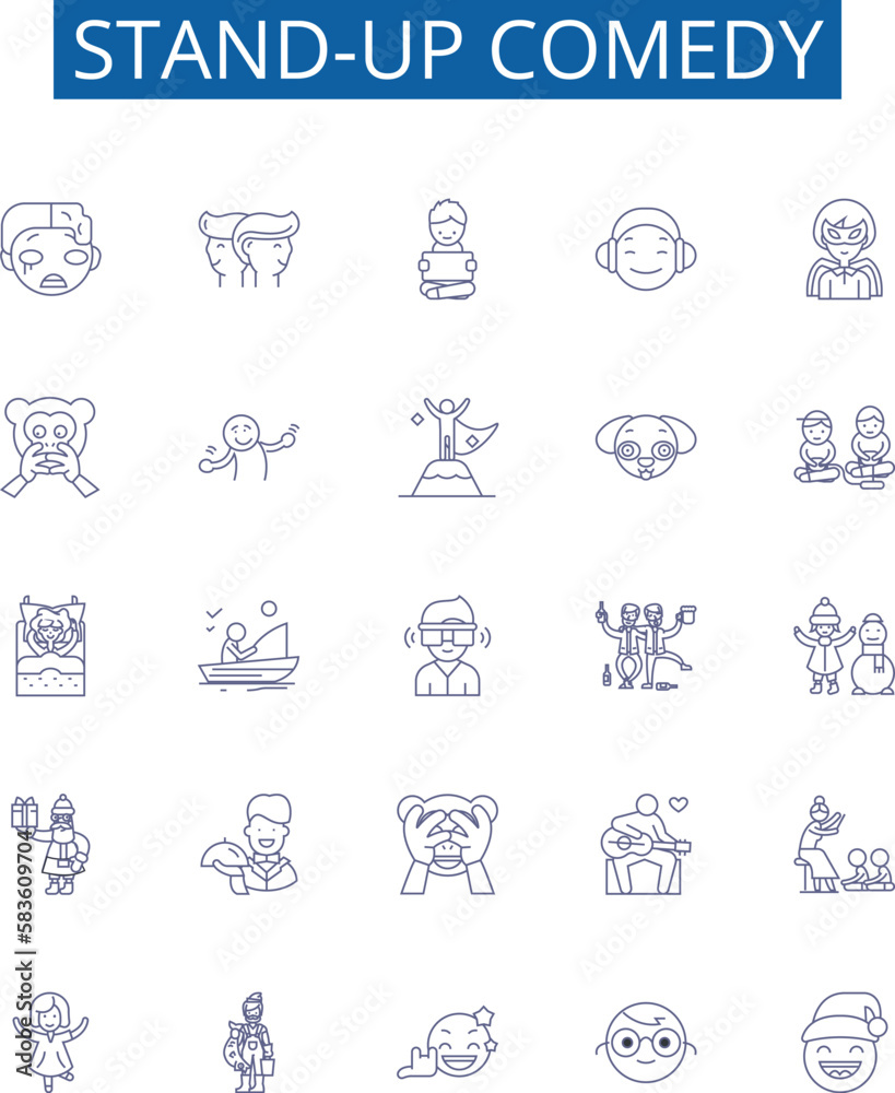 Stand-up comedy line icons signs set. Design collection of Humor, Jokes ...