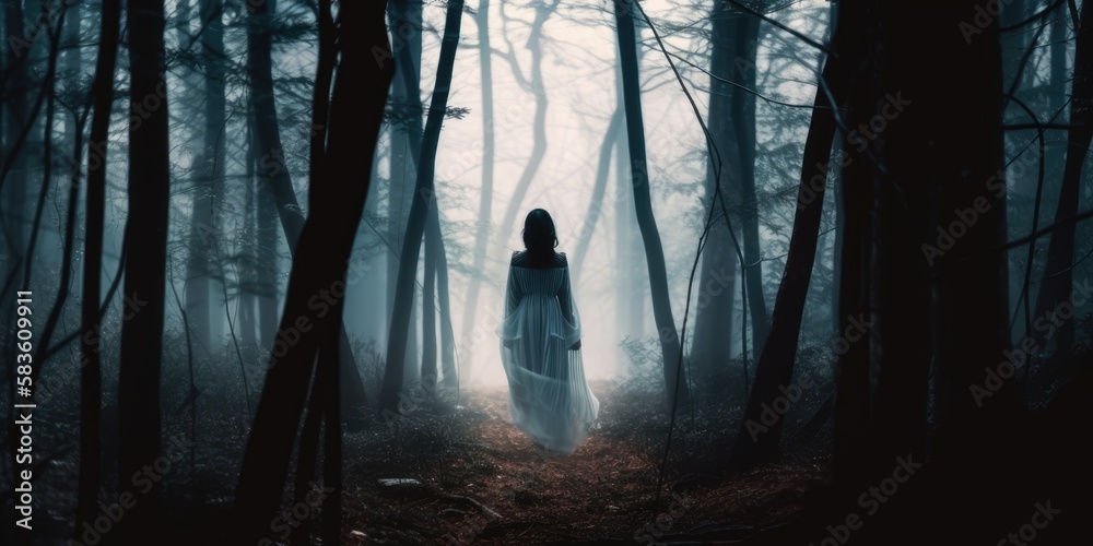 Ghostly silhouette of a faceless female ghost entity, paranormal ...