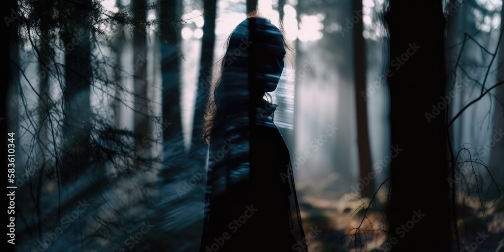 Ghostly silhouette of a faceless female ghost entity, paranormal ...