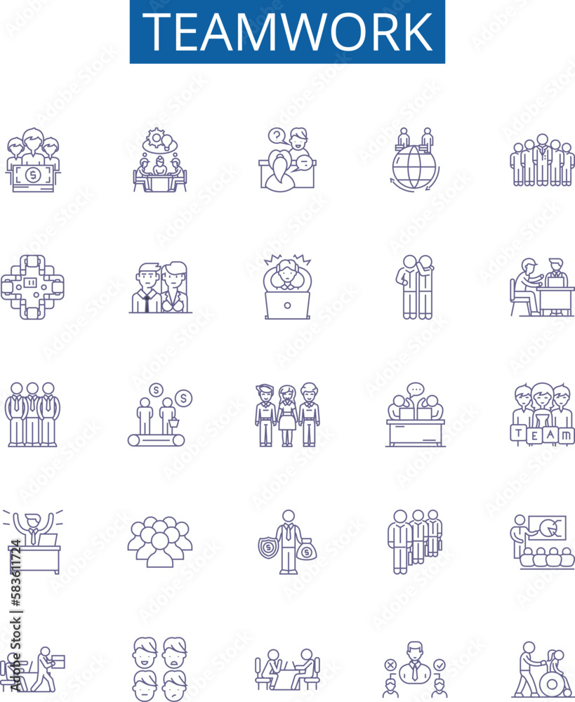 Teamwork line icons signs set. Design collection of Collaboration ...