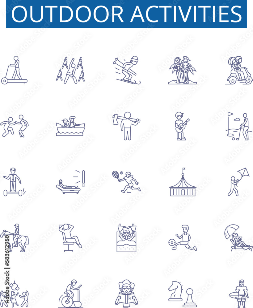 Outdoor activities line icons signs set. Design collection of Hiking ...
