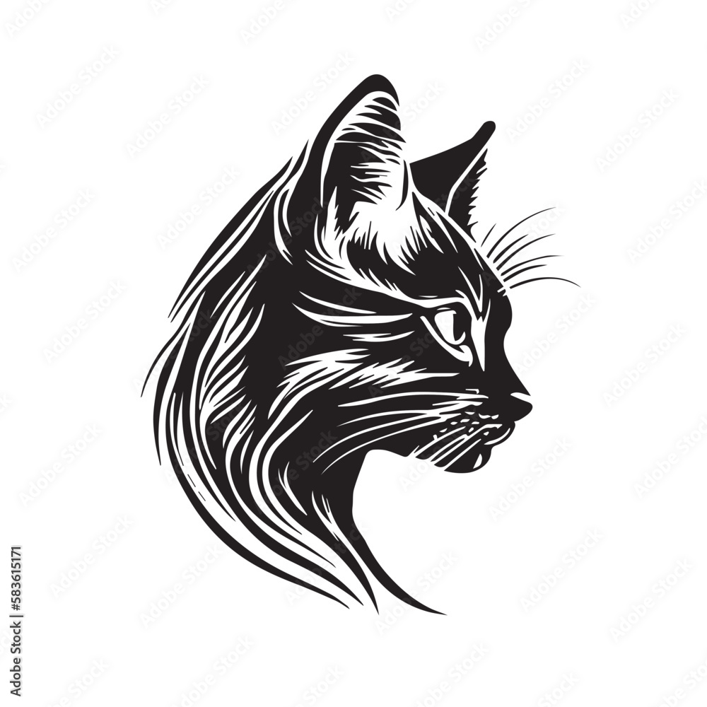 Cat simple vector black image on white background. Silhouette svg ...