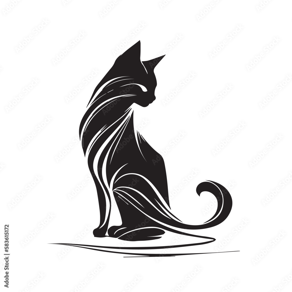 Cat simple vector black image on white background. Silhouette svg ...