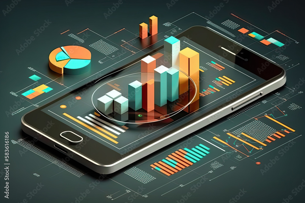 ภาพประกอบสต็อก Big data analytics report. Infographic with graph and ...