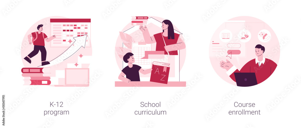 Public school abstract concept vector illustration set. K-12 program ...