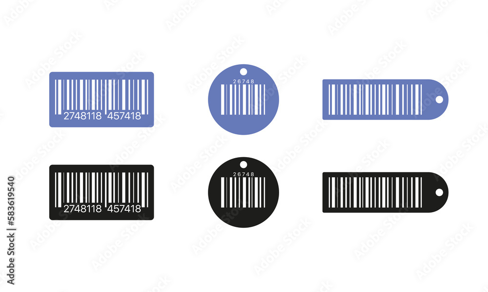 Barcode set icon. Code stripes sticker, digital bar label and retail ...