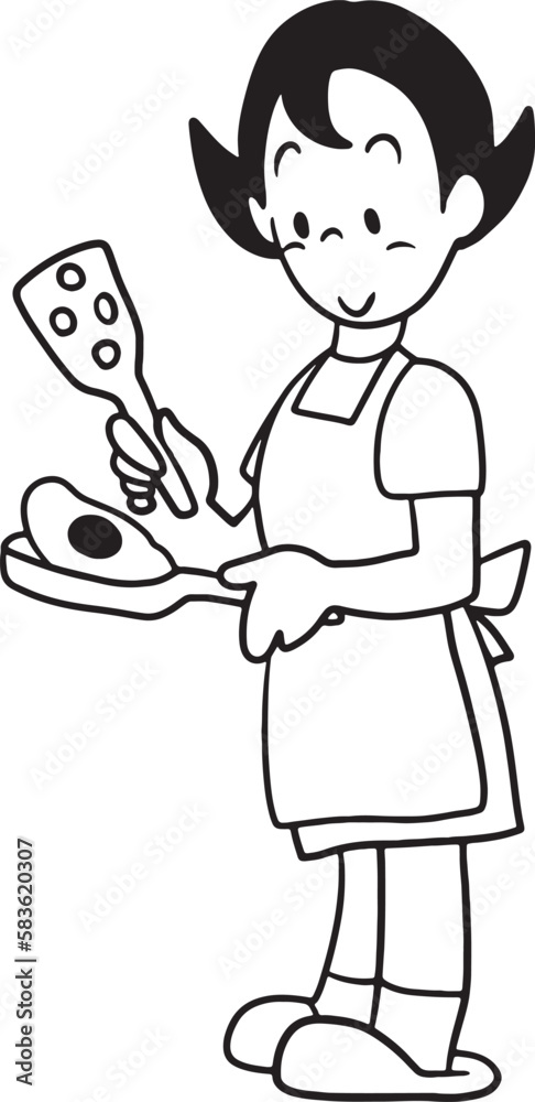Cook woman cartoon doodle kawaii anime coloring page cute illustration ...