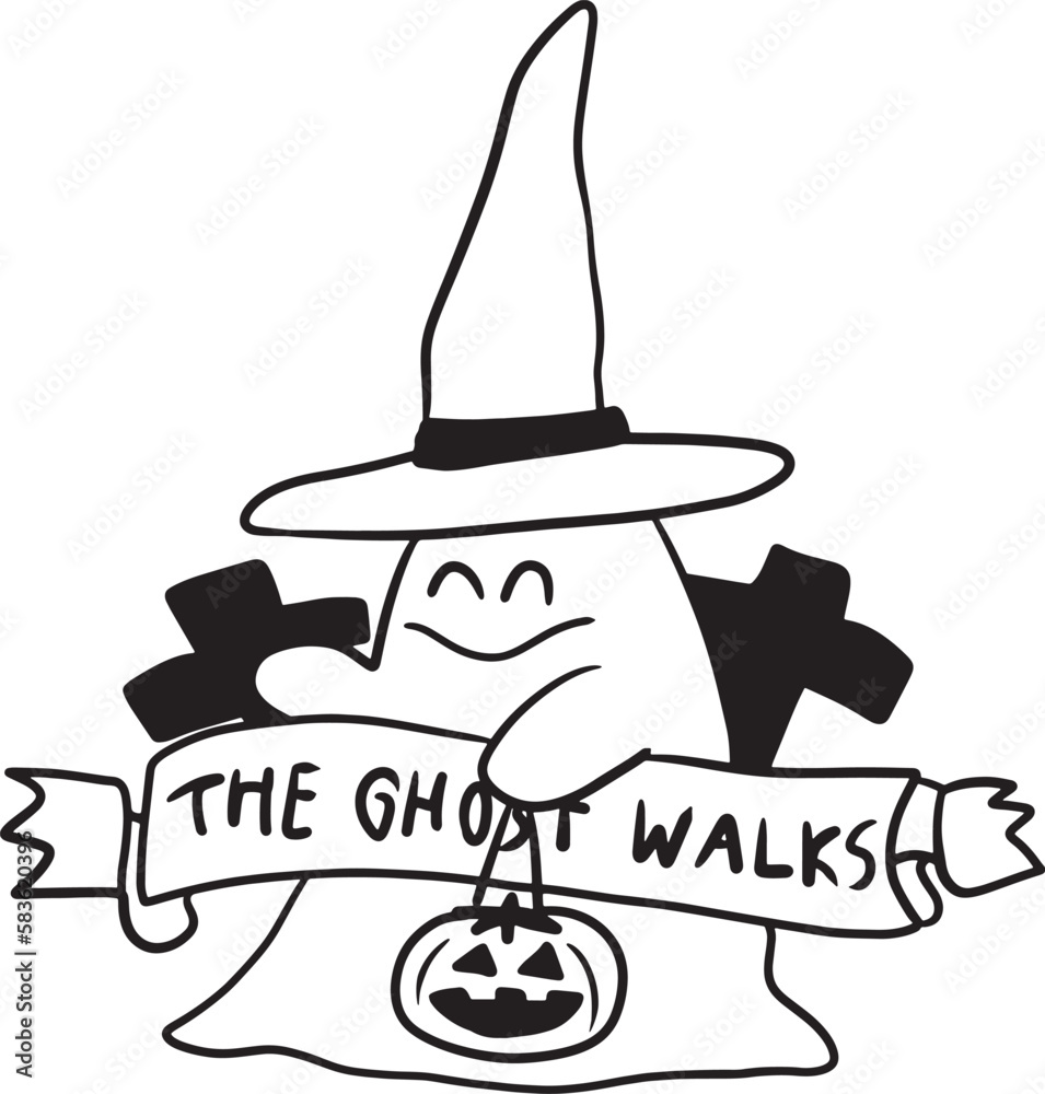 Ghost halloween fun cartoon doodle kawaii anime coloring page cute ...