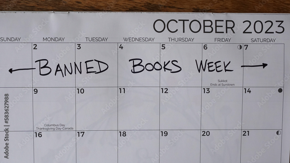 Banned Books Week marked on a calendar for the first week of October ...