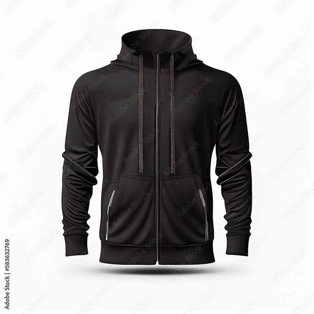 Black Jacket front view. Training black sport wind proof jacket on ...