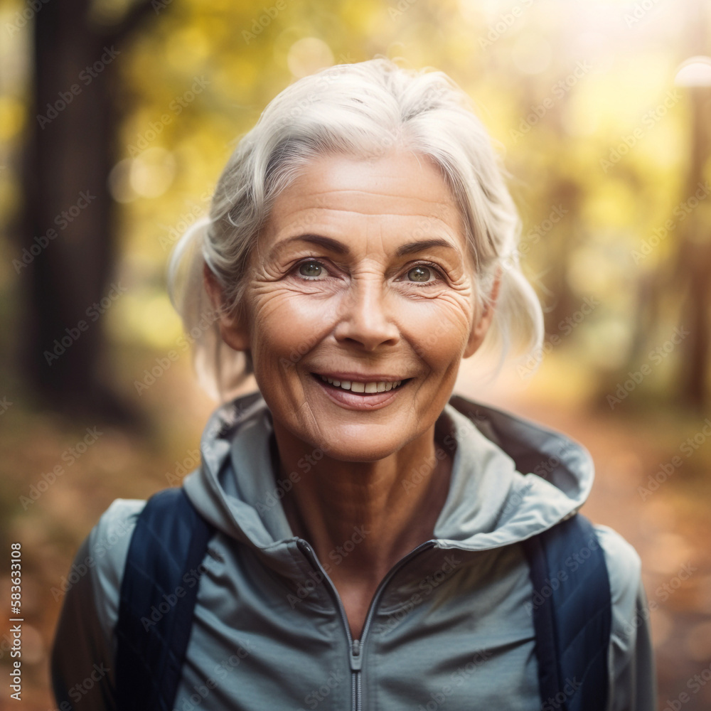 Older woman activity in nature. Ai generated illustration Stock ...
