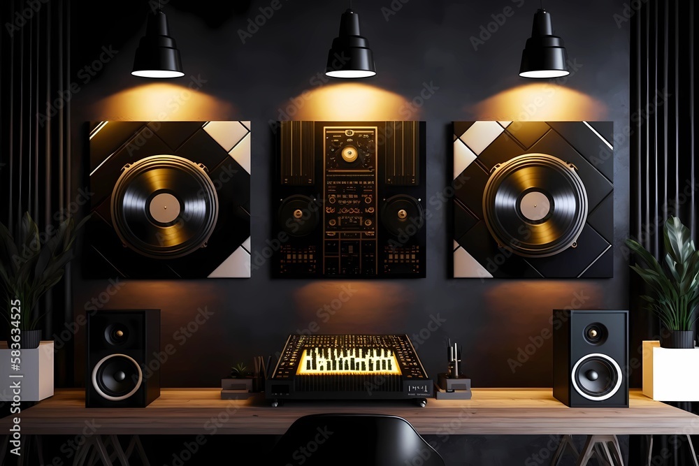 Sound studio workplace in recording studio with Hi Fi speakers. View of ...