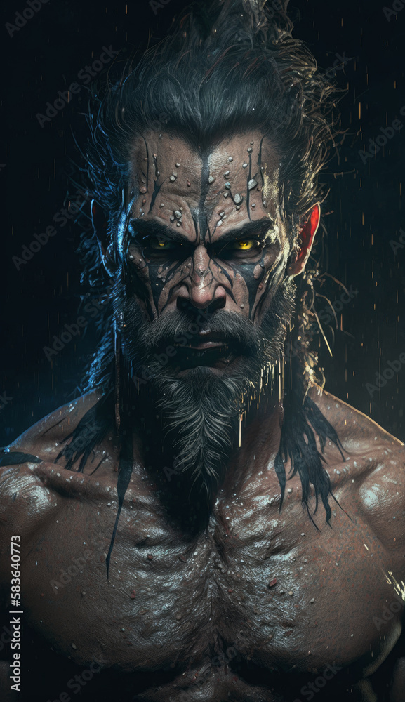 Brutal portrait of a vampire werewolf, a man of wars with a formidable ...