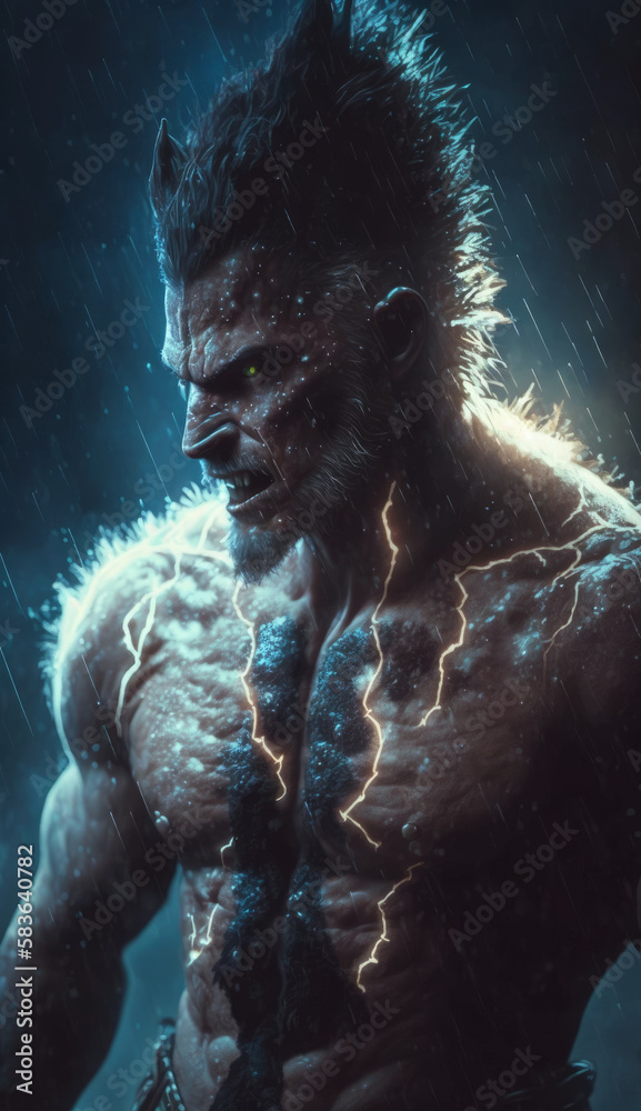 Brutal portrait of a vampire werewolf, a man of wars with a formidable ...