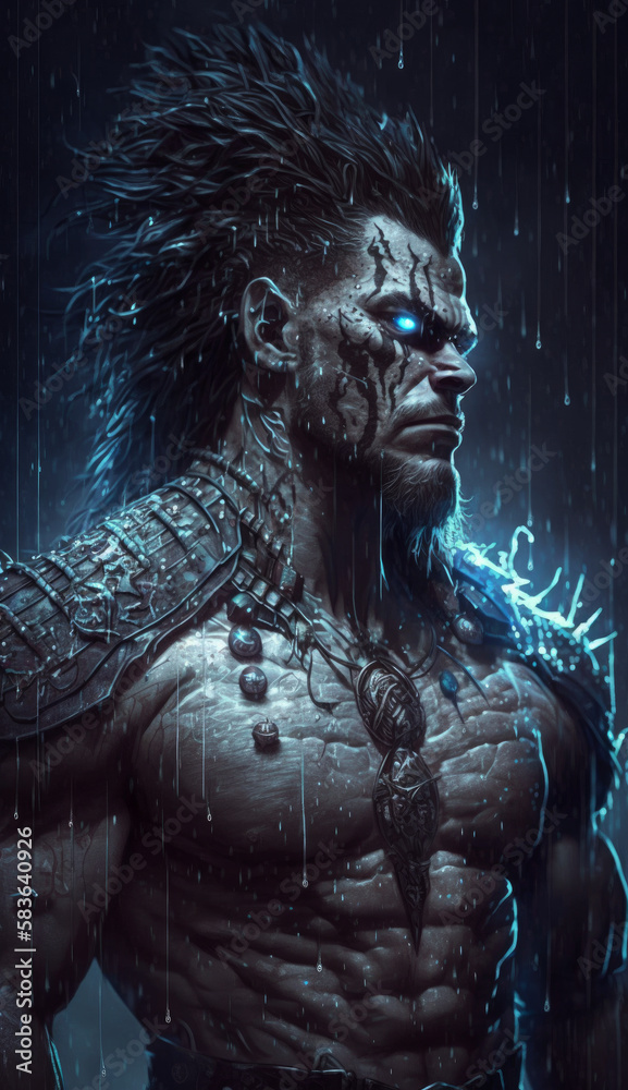 Brutal portrait of a vampire werewolf, a man of wars with a formidable ...