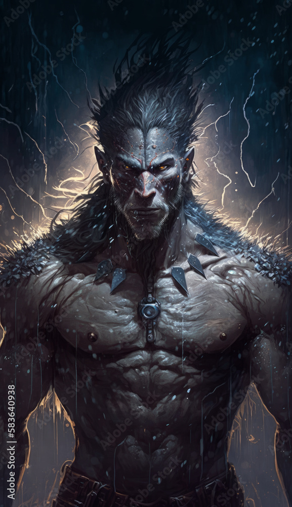 Brutal portrait of a vampire werewolf, a man of wars with a formidable ...