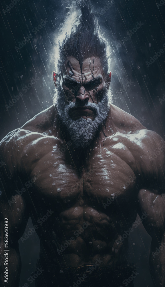 Brutal portrait of a vampire werewolf, a man of wars with a formidable ...