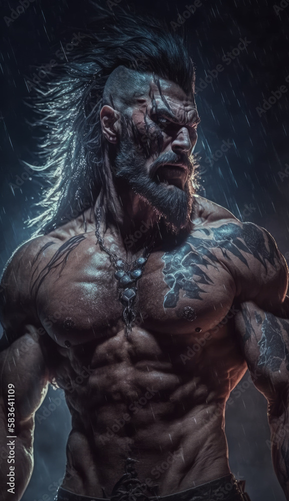 Brutal portrait of a vampire werewolf, a man of wars with a formidable ...