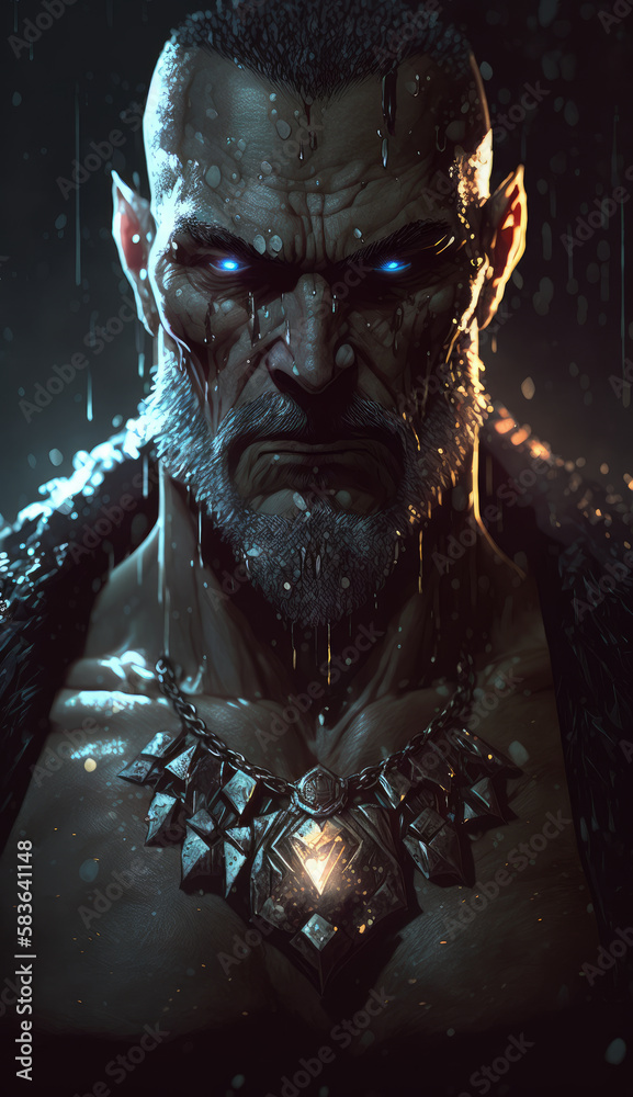 Brutal portrait of a vampire werewolf, a man of wars with a formidable ...