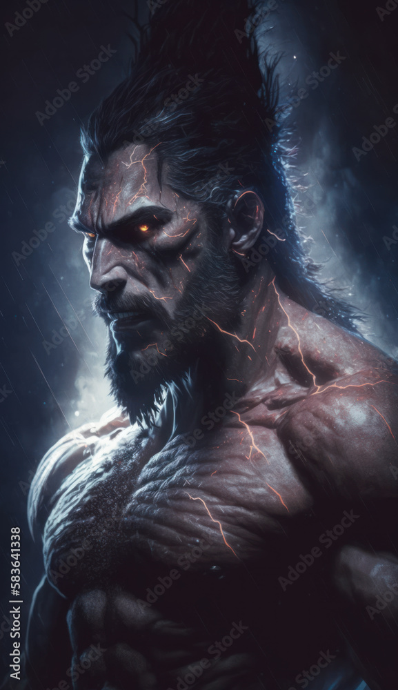 Brutal portrait of a vampire werewolf, a man of wars with a formidable ...