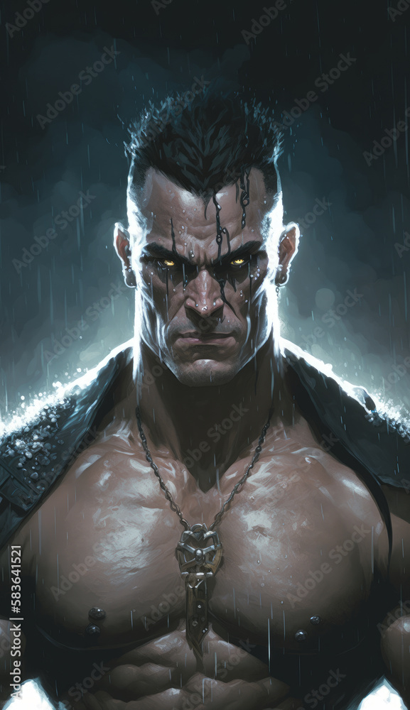 Brutal portrait of a vampire werewolf, a man of wars with a formidable ...