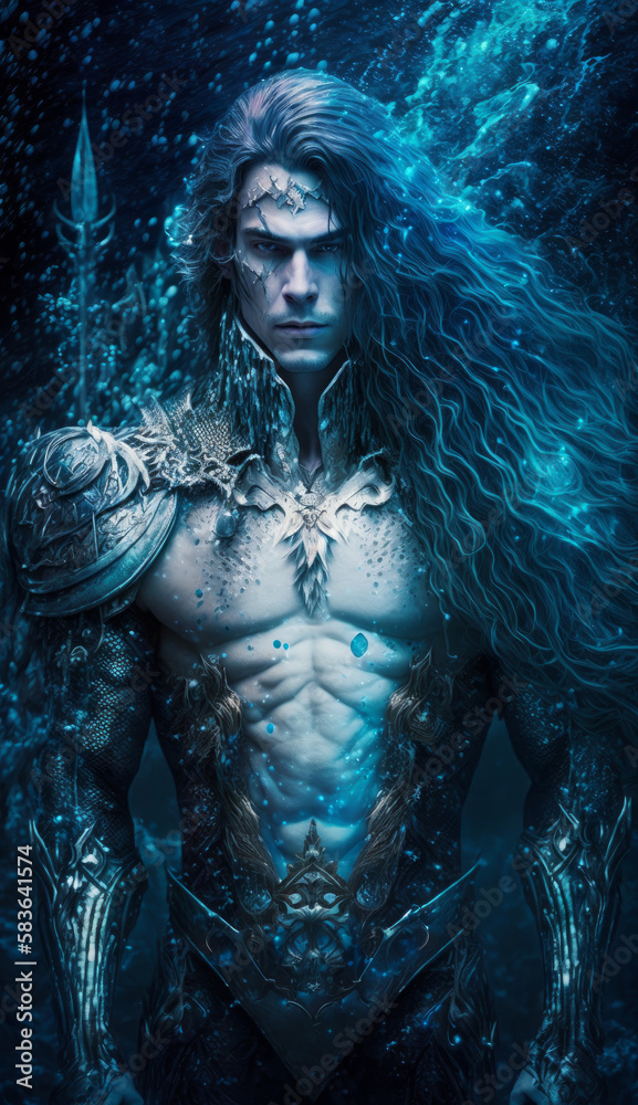 Neptune, sea king and prince of the seas, merman, hero from mythical ...