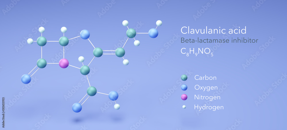 clavulanic acid molecule, molecular structures, beta-lactamase ...