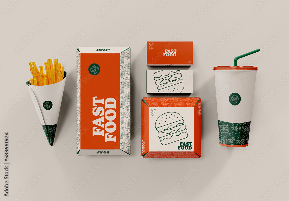 Top View of Fast Food Mockup Stock Template | Adobe Stock