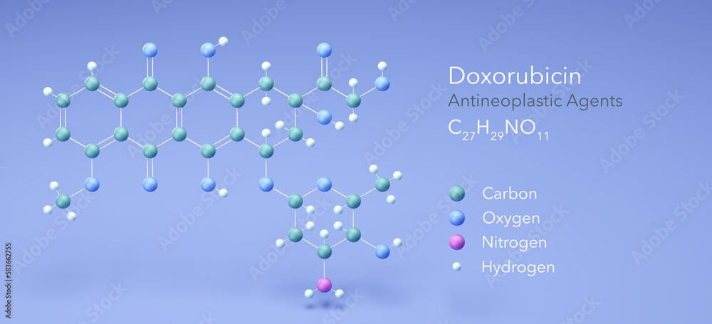 doxorubicin molecule, molecular structures, antineoplastic agents, 3d ...
