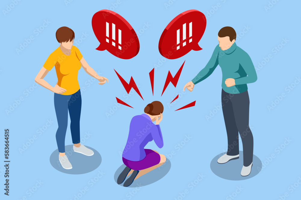 Isometric Bullying, gossip violent, rumors, discredit, bullying, insult ...